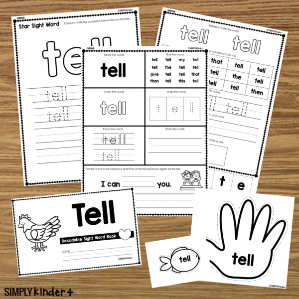 Tell - Sight Word Activities - Simply Kinder + Printable Membership