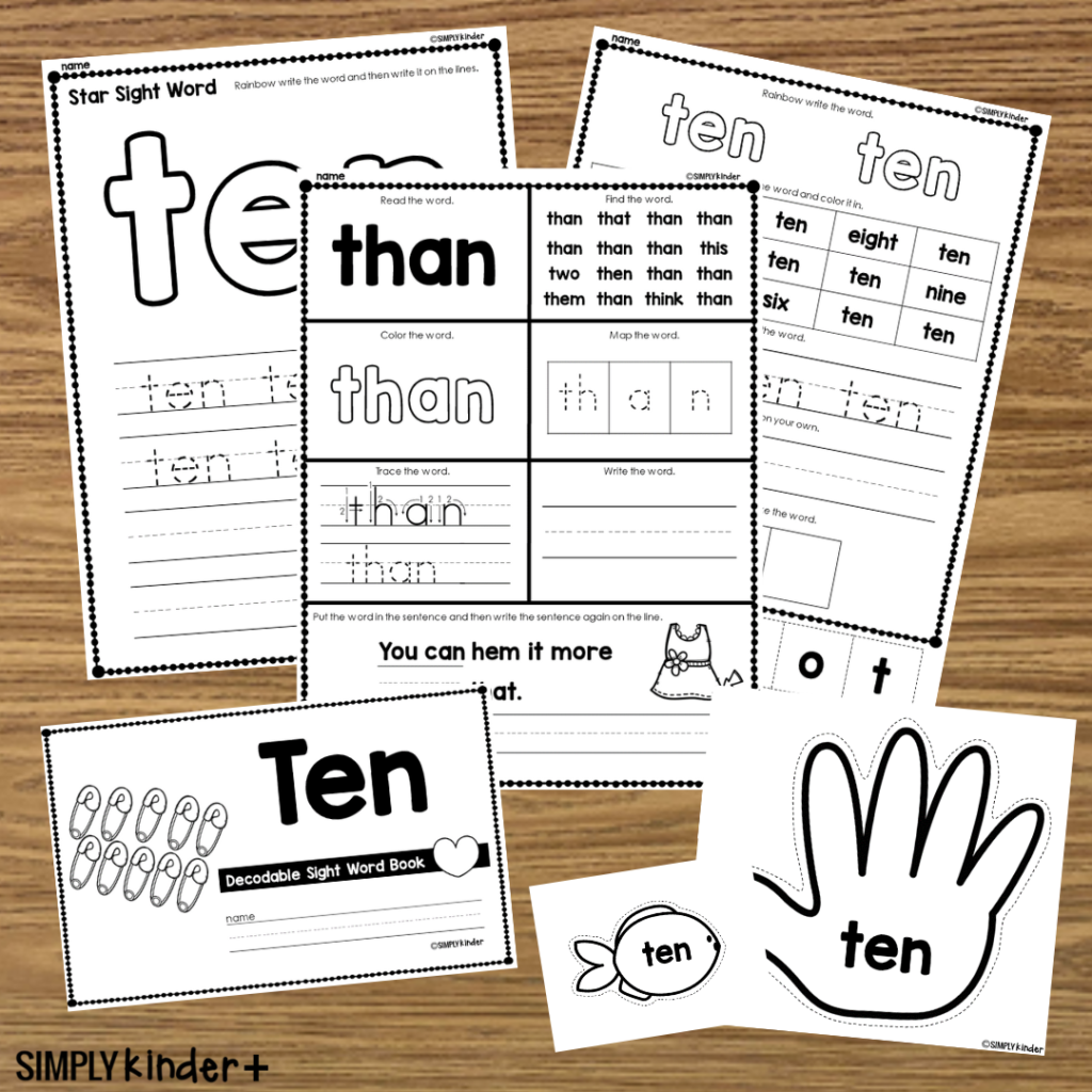 Ten - Sight Word Activities - Simply Kinder + Printable Membership