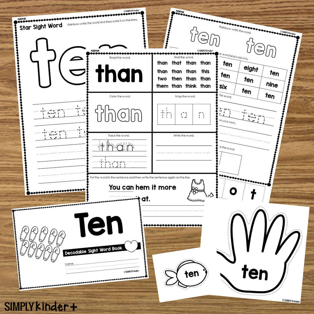 Ten - Sight Word Activities - Simply Kinder + Printable Membership