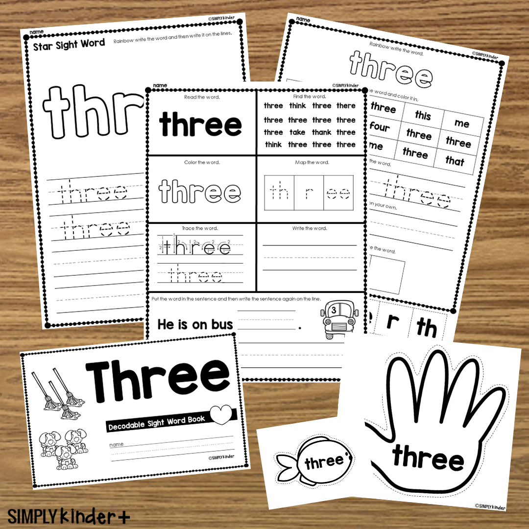 Three - Sight Word Activities - Simply Kinder Plus