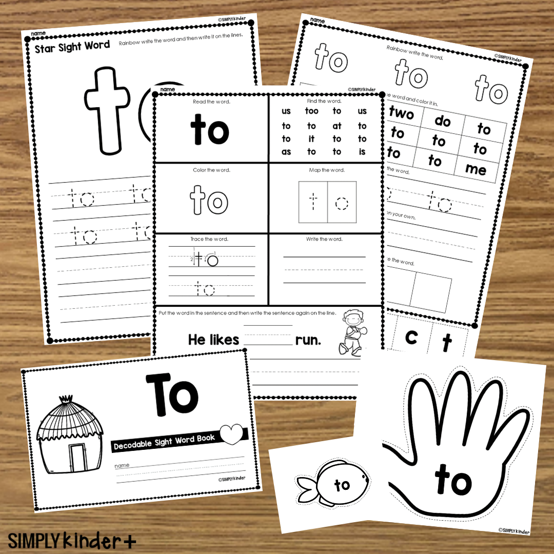 To - Sight Word Activities - Simply Kinder + Printable Membership