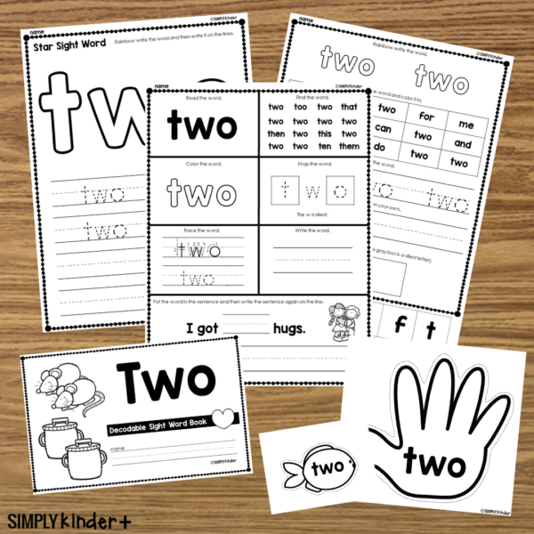 Two - Sight Word Activities - Simply Kinder + Printable Membership