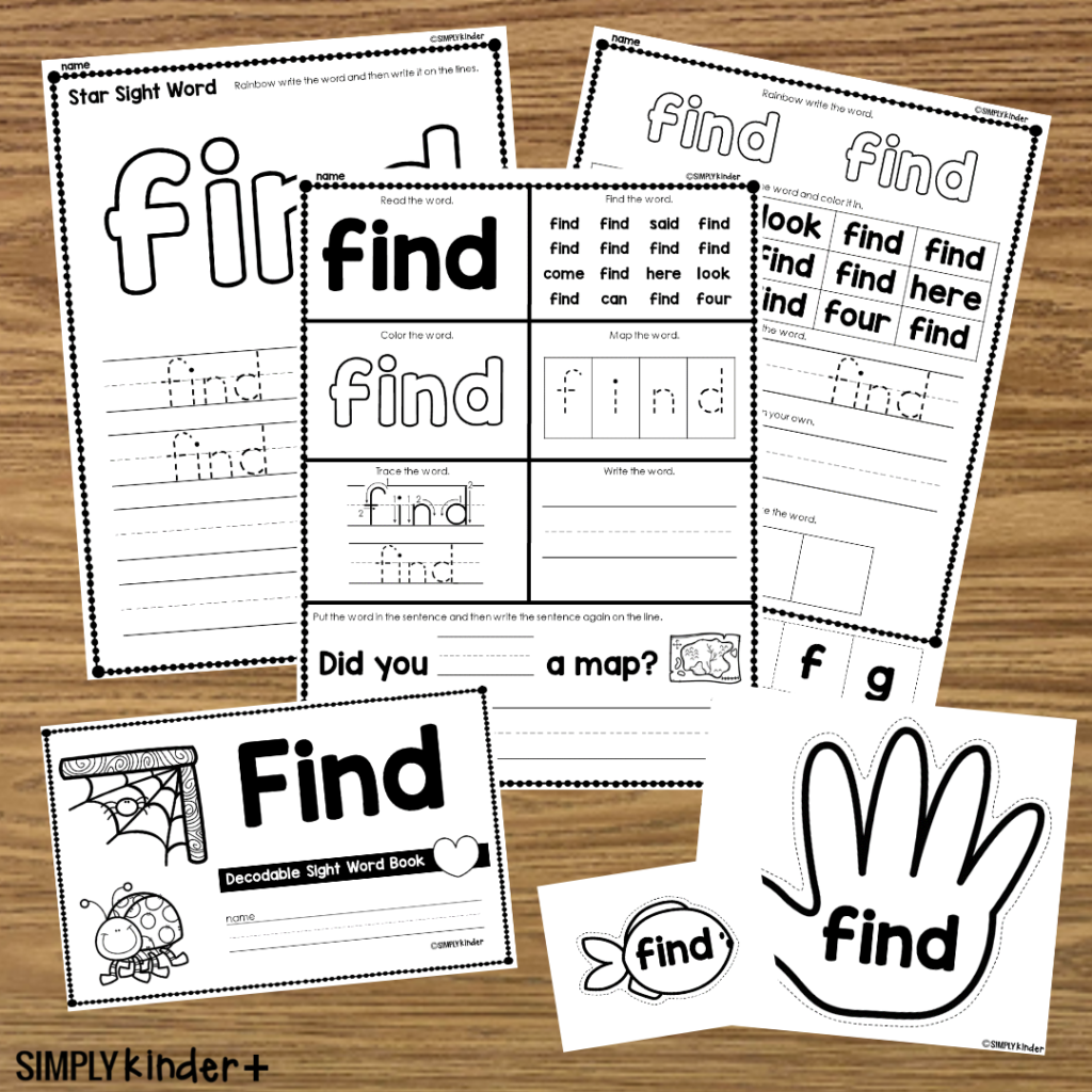 Find - Sight Word Activities - Simply Kinder + Printable Membership