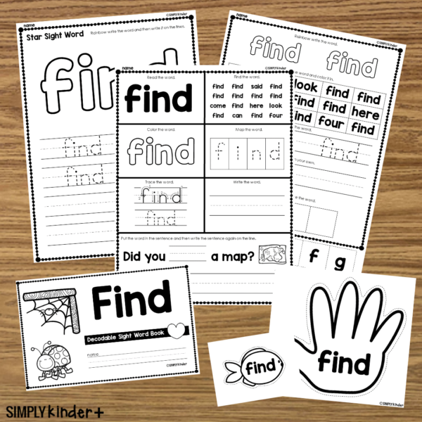 Find - Sight Word Activities - Simply Kinder + Printable Membership