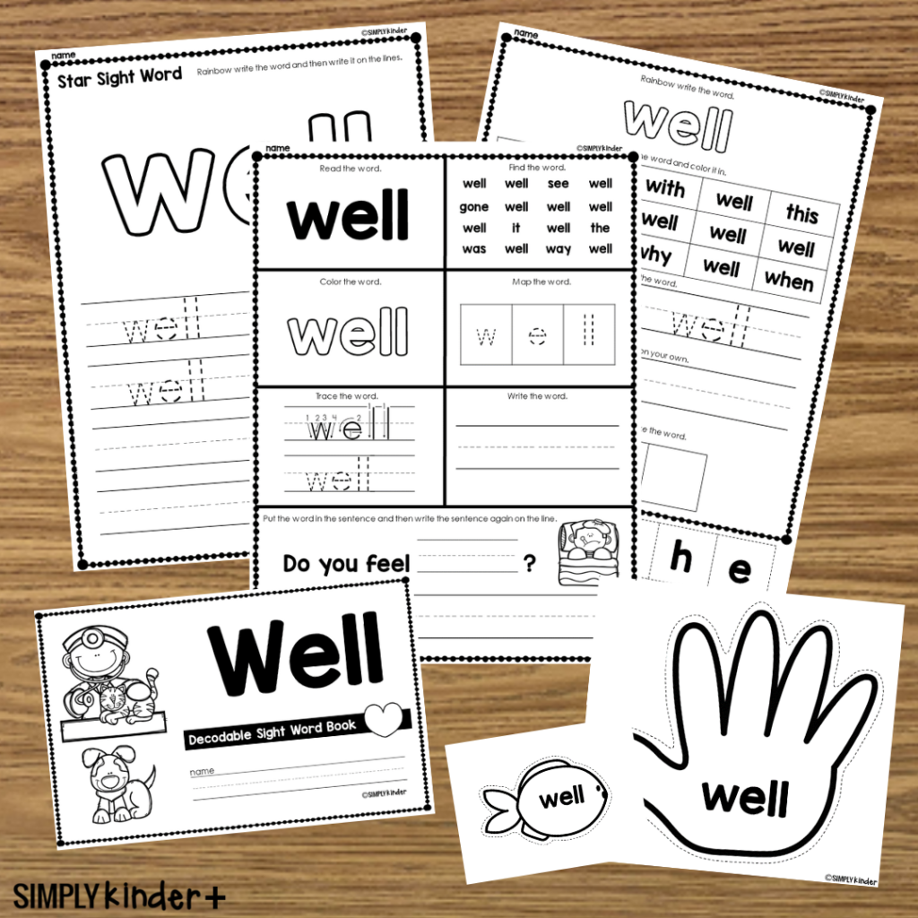 Well - Sight Word Activities - Simply Kinder + Printable Membership