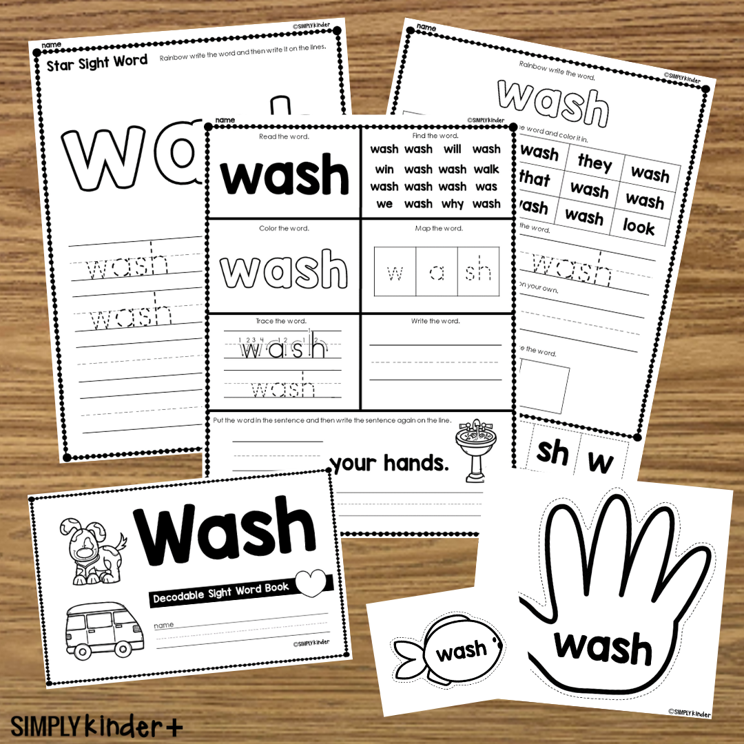 Wash - Sight Word Activities - Simply Kinder + Printable Membership