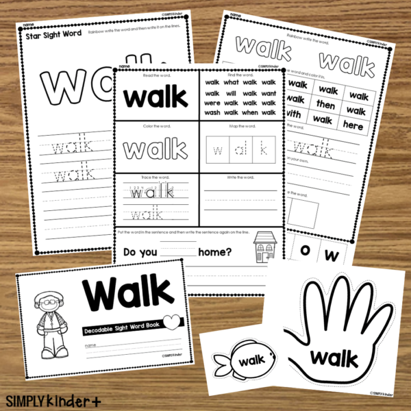 Walk - Sight Word Activities - Simply Kinder + Printable Membership