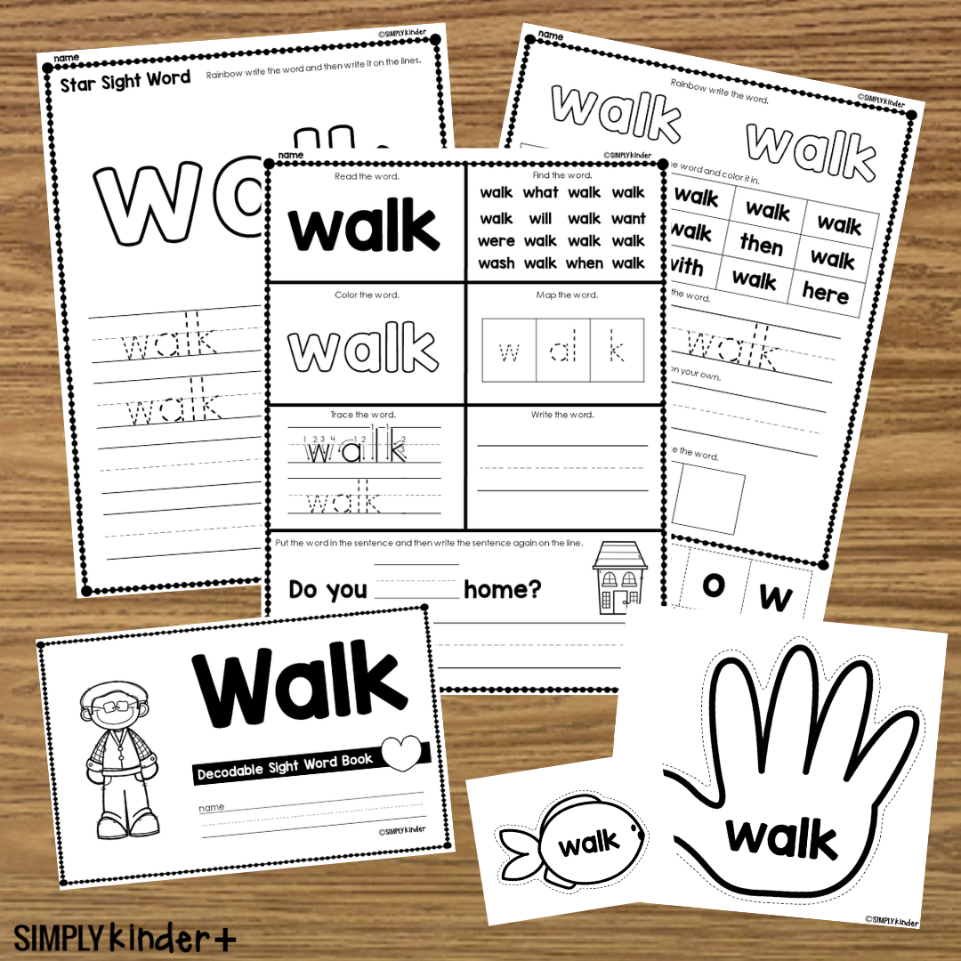 Walk - Sight Word Activities - Simply Kinder + Printable Membership