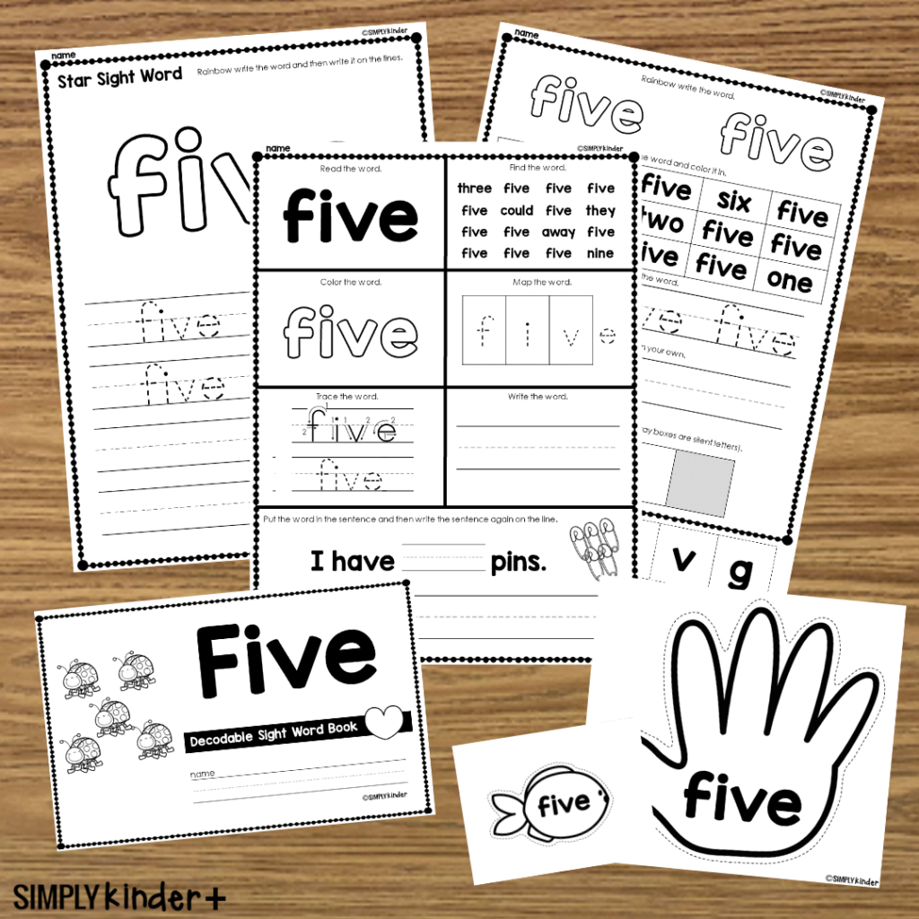 Five - Sight Word Activities - Simply Kinder + Printable Membership