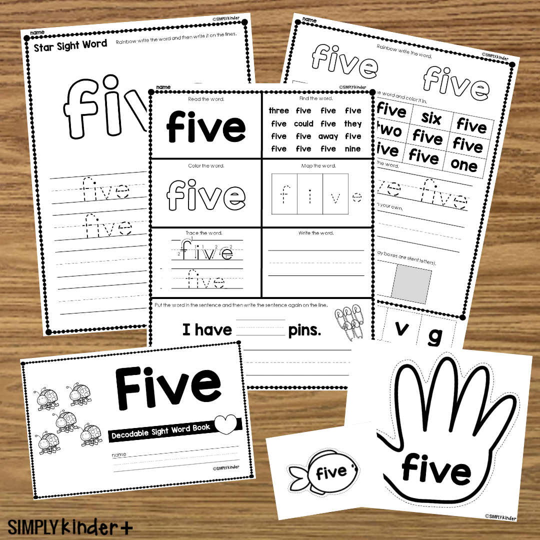 Five - Sight Word Activities - Simply Kinder + Printable Membership