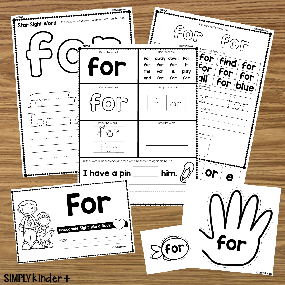 For - Sight Word Activities - Simply Kinder + Printable Membership