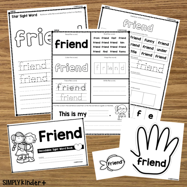 Friend - Sight Word Activities - Simply Kinder + Printable Membership