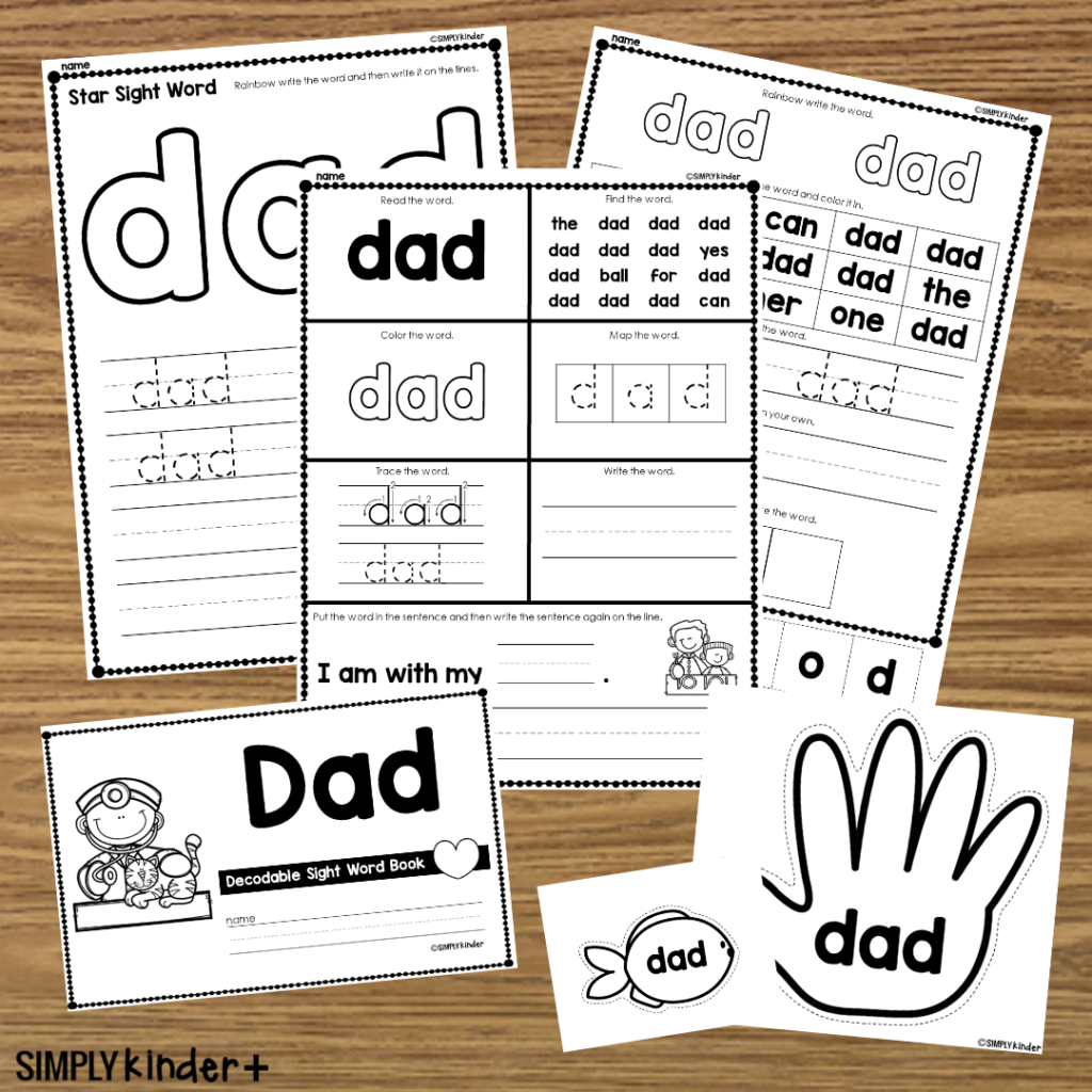 Dad - Sight Word Activities - Simply Kinder + Printable Membership