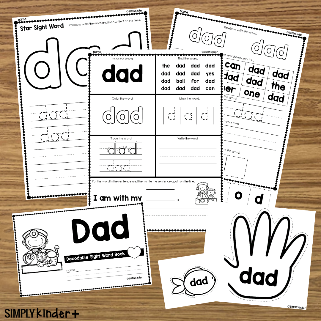 Dad - Sight Word Activities - Simply Kinder + Printable Membership
