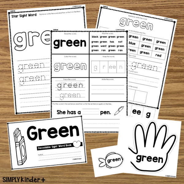 Green - Sight Word Activities - Simply Kinder + Printable Membership