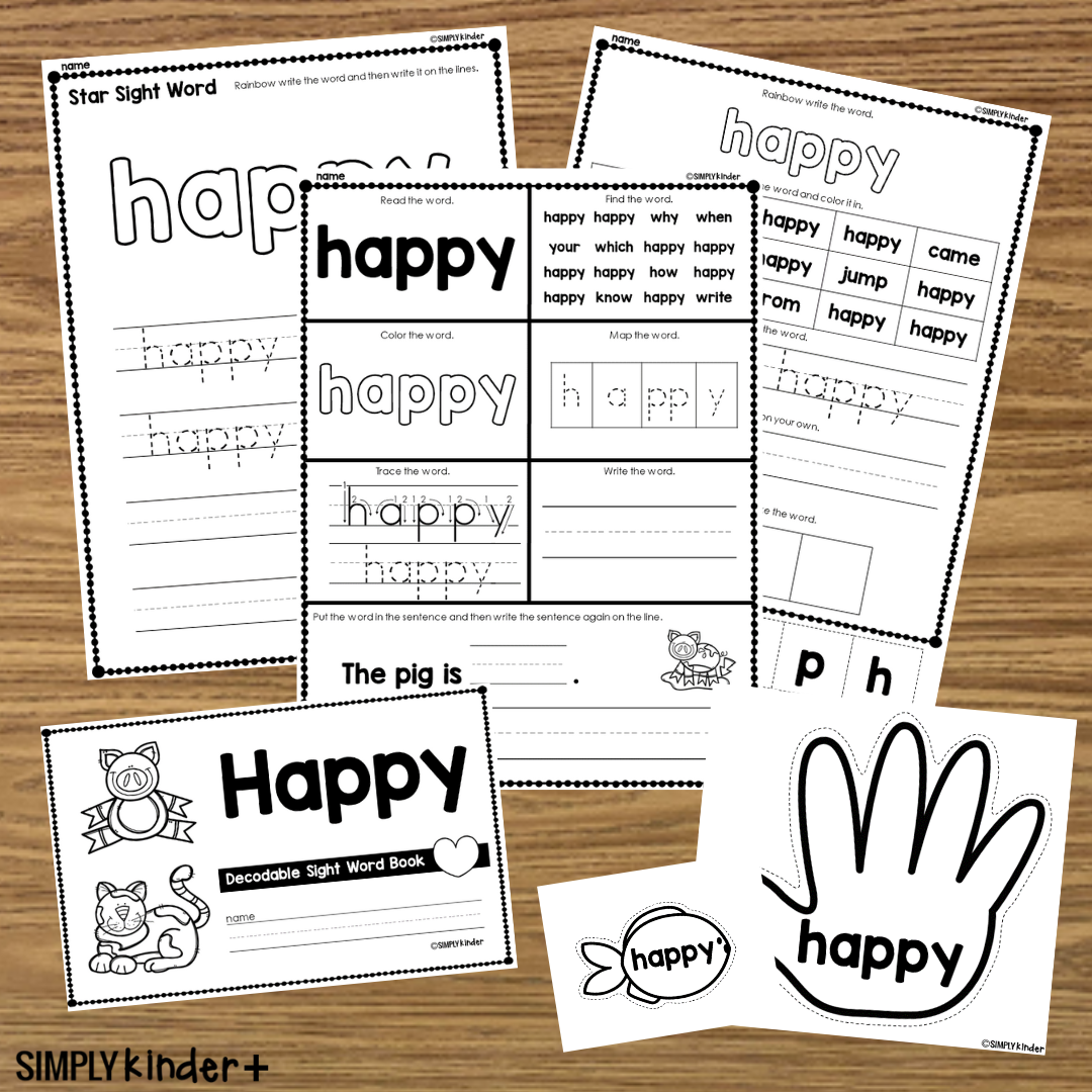 Happy - Sight Word Activities - Simply Kinder + Printable Membership