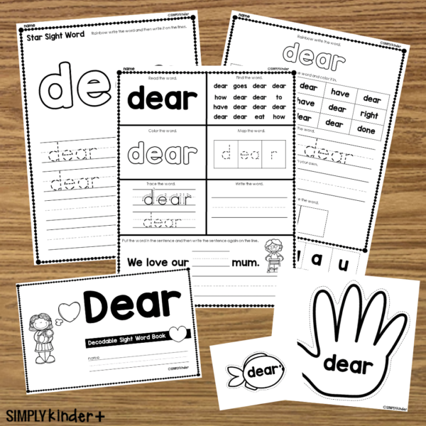 Dear - Sight Word Activities - Simply Kinder + Printable Membership