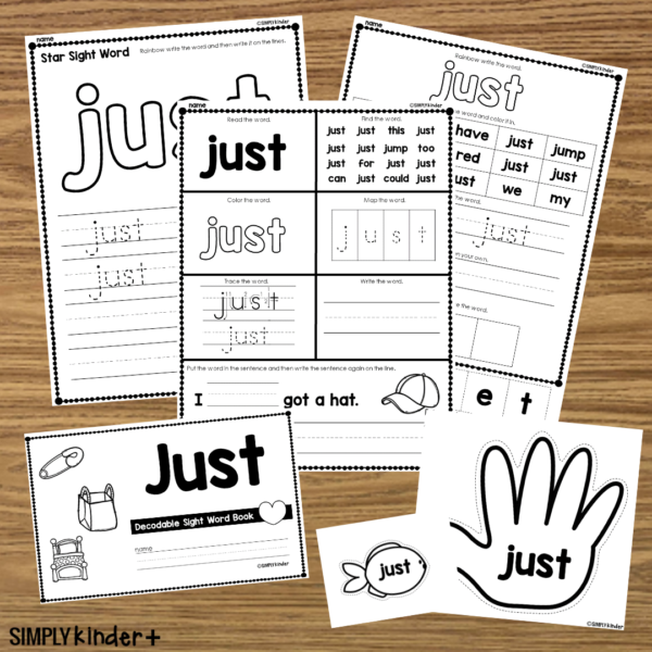 Just - Sight Word Activities - Simply Kinder + Printable Membership