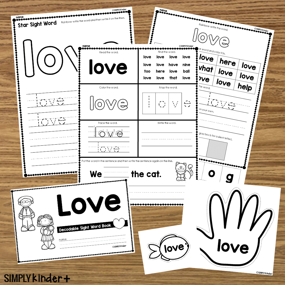 Love - Sight Word Activities - Simply Kinder + Printable Membership