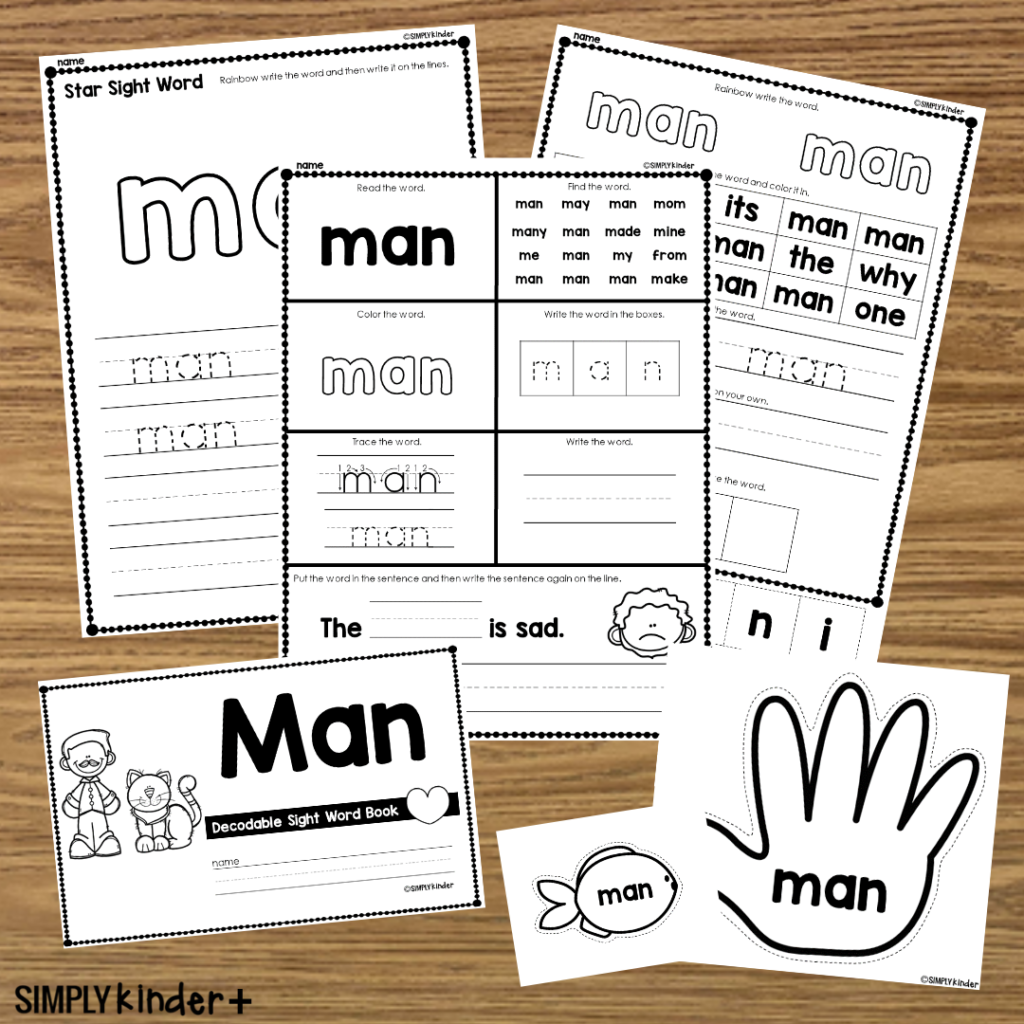 Man - Sight Word Activities - Simply Kinder + Printable Membership