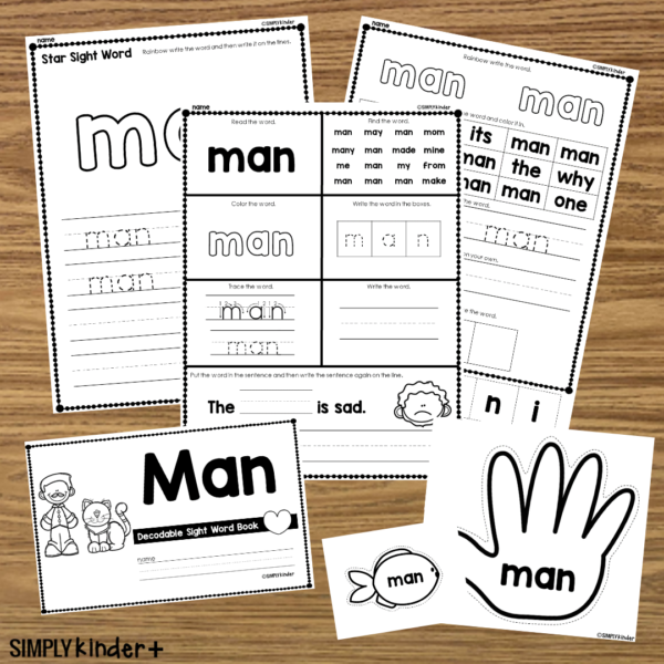 Man - Sight Word Activities - Simply Kinder + Printable Membership