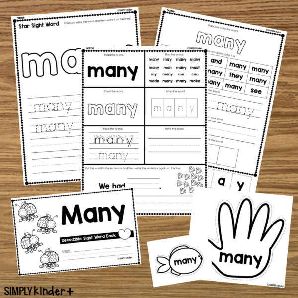 Many - Sight Word Activities - Simply Kinder + Printable Membership
