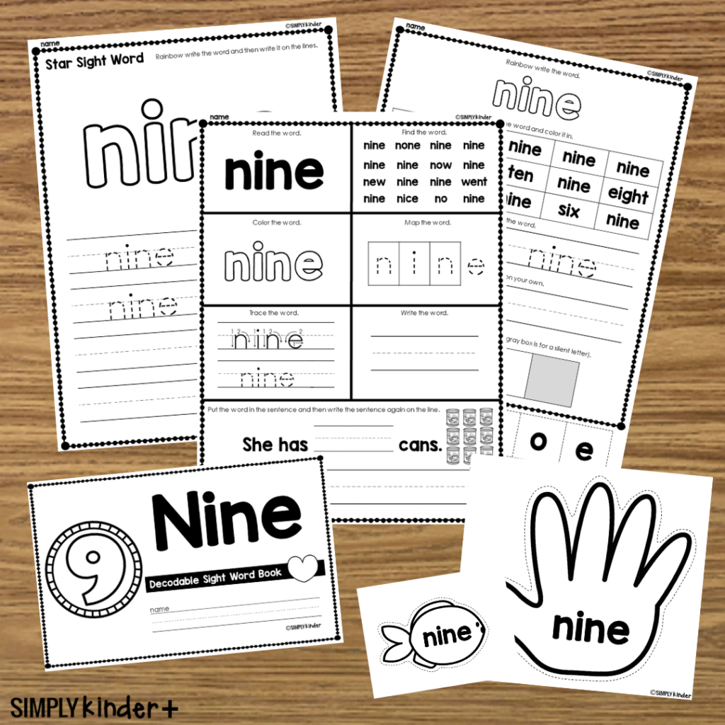 Nine - Sight Word Activities - Simply Kinder + Printable Membership