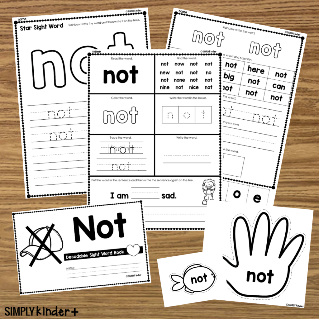 Not - Sight Word Activities - Simply Kinder + Printable Membership
