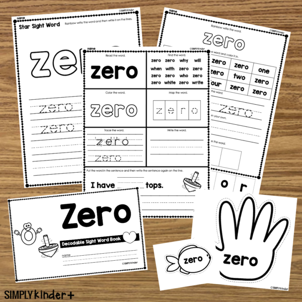Zero - Sight Word Activities - Simply Kinder + Printable Membership