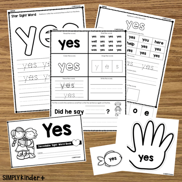 Yes - Sight Word Activities - Simply Kinder + Printable Membership