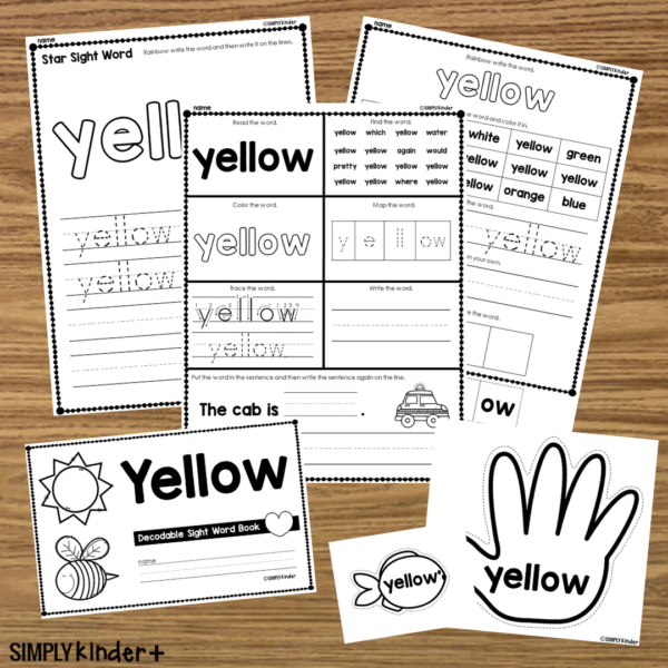 Yellow - Sight Word Activities - Simply Kinder Plus