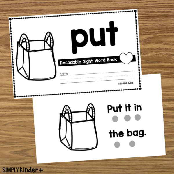 Put - Sight Word Book Activities - Simply Kinder + Printable Membership