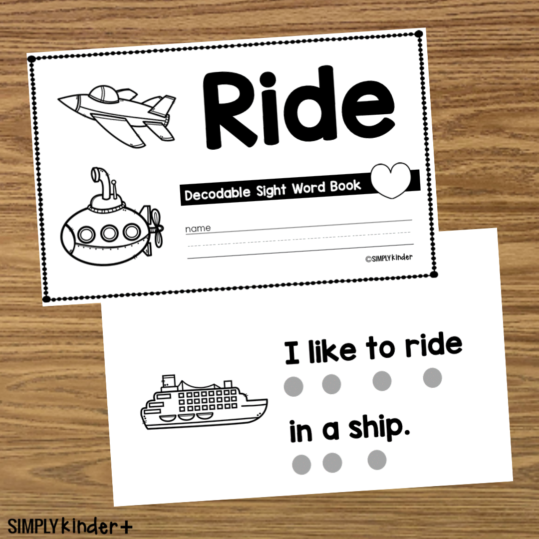 Ride - Sight Word Book Activities - Simply Kinder + Printable Membership