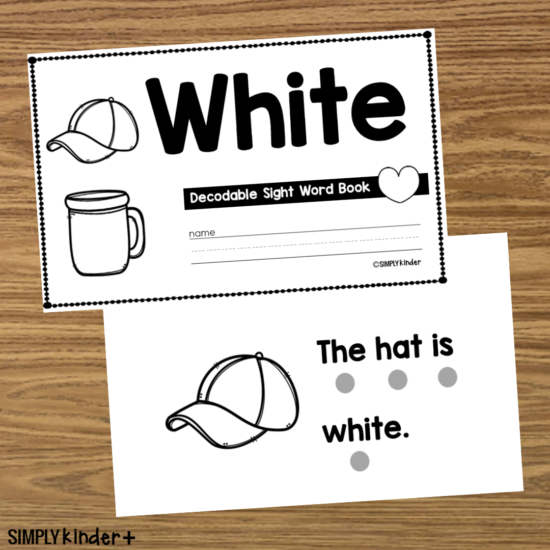 White - Sight Word Book Activities - Simply Kinder + Printable Membership