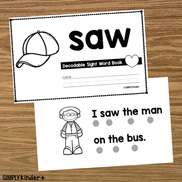 Saw - Sight Word Book Activities - Simply Kinder + Printable Membership
