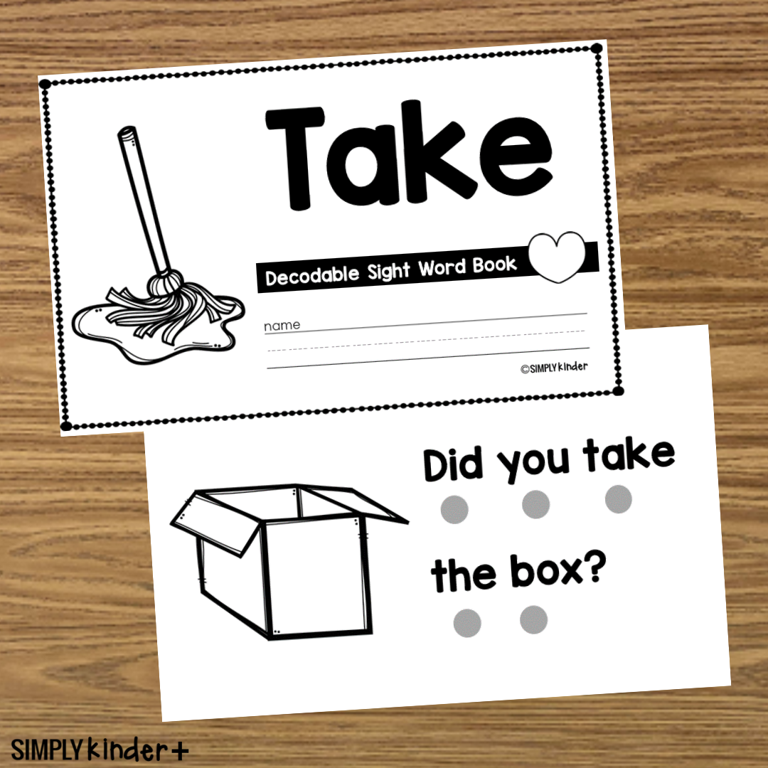 Take - Sight Word Book Activities - Simply Kinder + Printable Membership