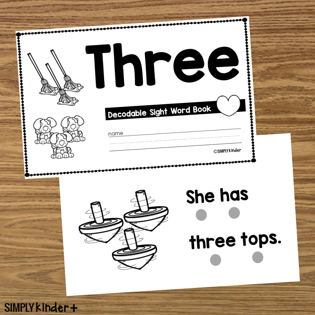 Three - Sight Word Book Activities - Simply Kinder + Printable Membership