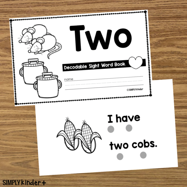 Two - Sight Word Book Activities - Simply Kinder + Printable Membership
