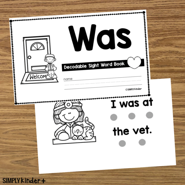 Was - Sight Word Book Activities - Simply Kinder + Printable Membership