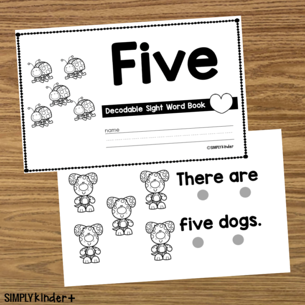 Five - Sight Word Book Activities - Simply Kinder + Printable Membership