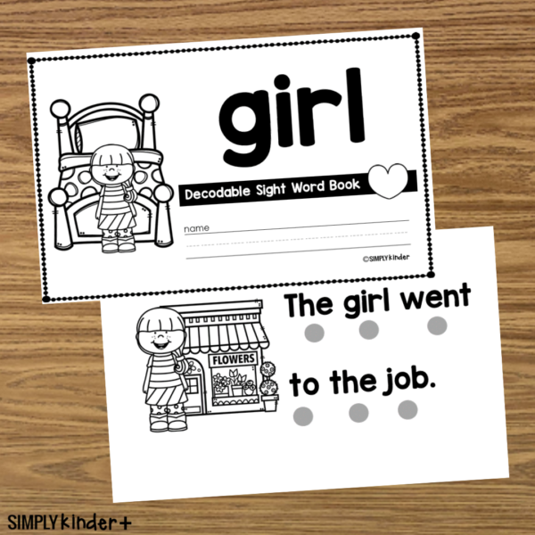 Girl - Sight Word Book Activities - Simply Kinder + Printable Membership