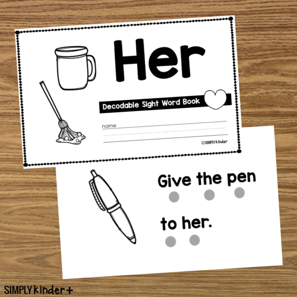 Her - Sight Word Book Activities - Simply Kinder + Printable Membership