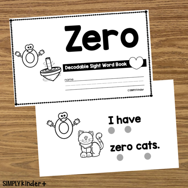 Zero - Sight Word Book Activities - Simply Kinder + Printable Membership