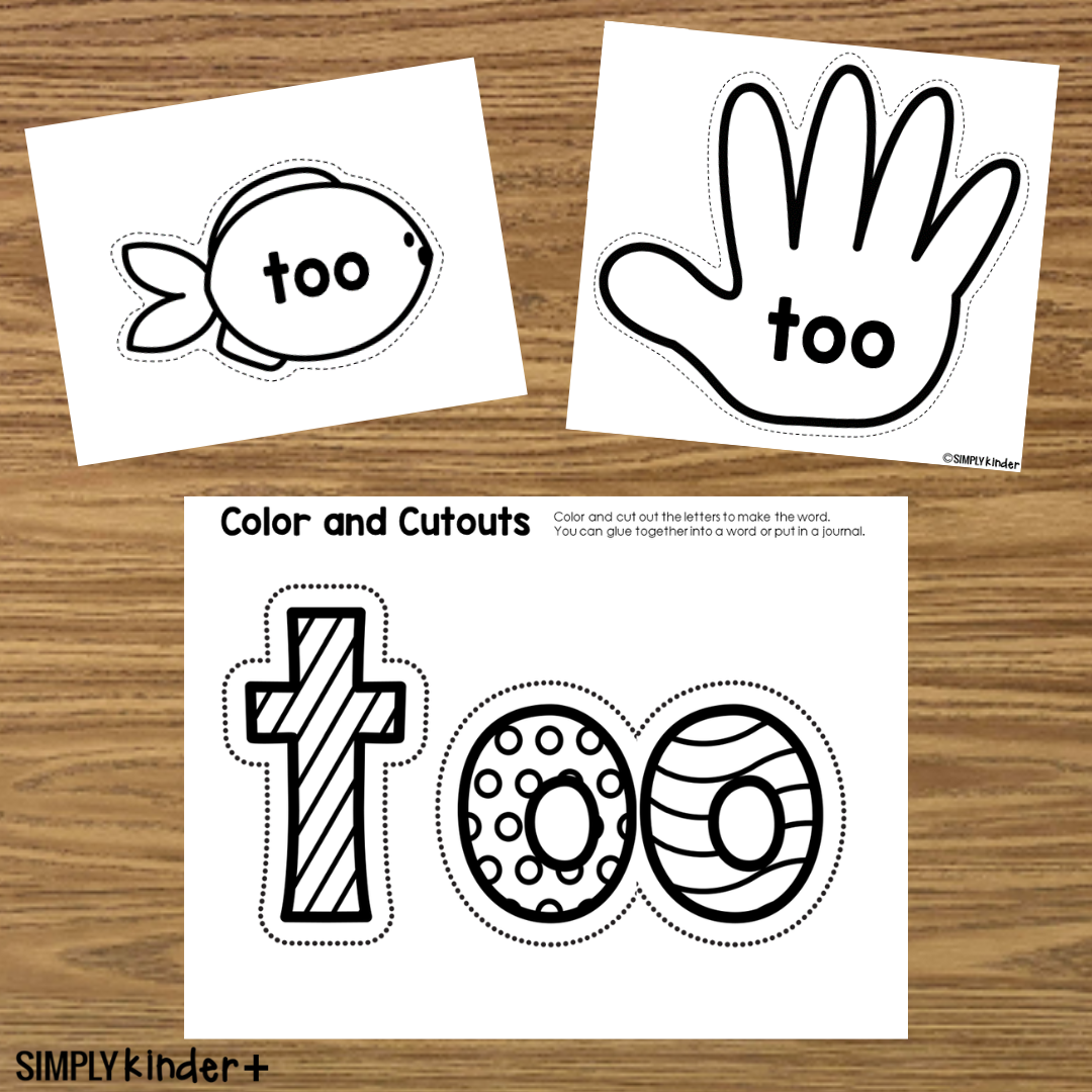 Too - Sight Word Craft Activities - Simply Kinder + Printable Membership