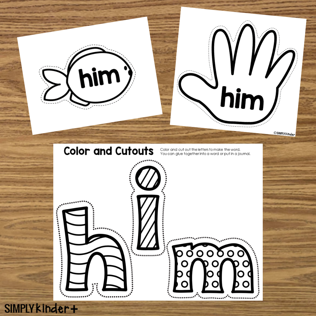 Him - Sight Word Craft Activities - Simply Kinder + Printable Membership