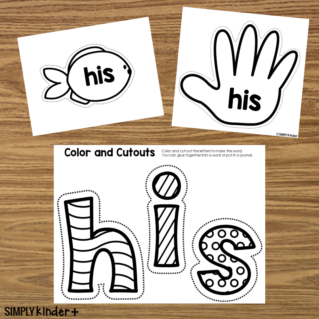 His - Sight Word Craft Activities - Simply Kinder + Printable Membership
