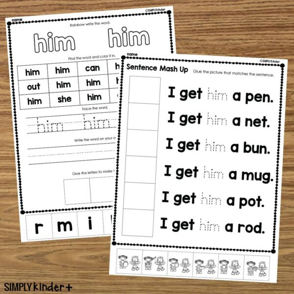 Him - Sight Word Cut & Glue Activities - Simply Kinder + Printable ...