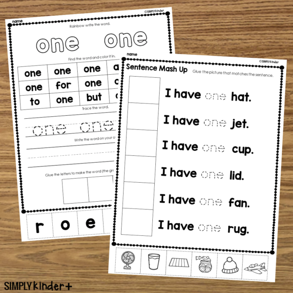 One - Sight Word Cut & Glue Activities - Simply Kinder + Printable ...