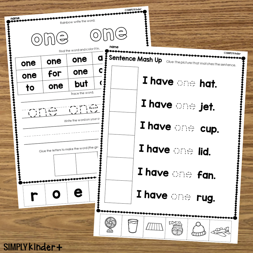 One - Sight Word Cut & Glue Activities - Simply Kinder + Printable ...