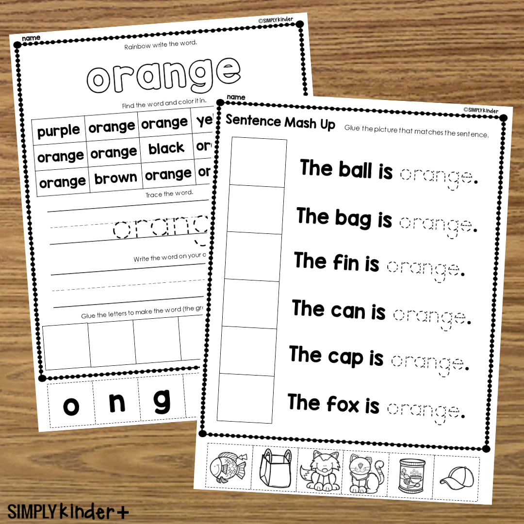 Orange - Sight Word Cut & Glue Activities - Simply Kinder + Printable ...